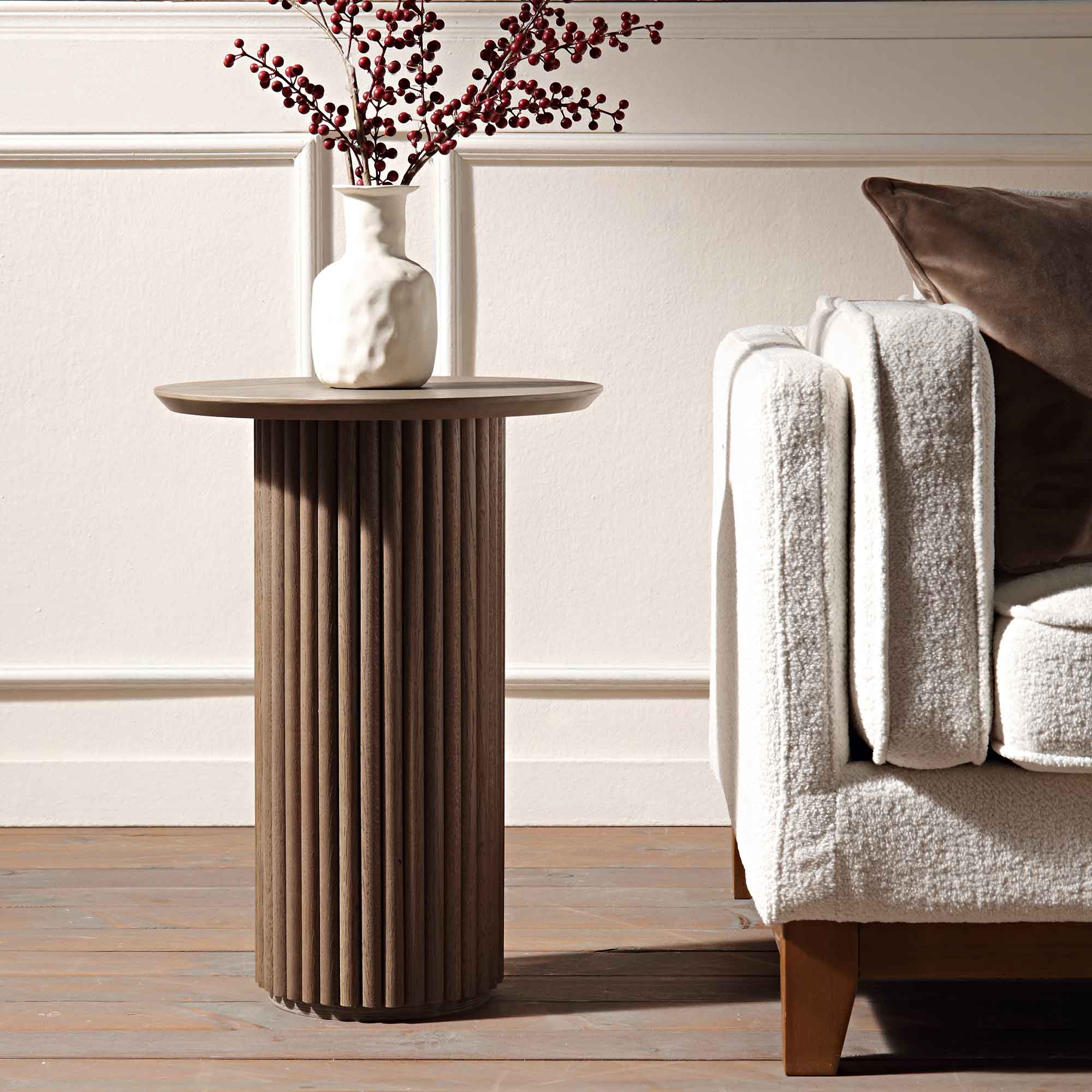 Maru Oak Round Side Table, Silver Oak | daals