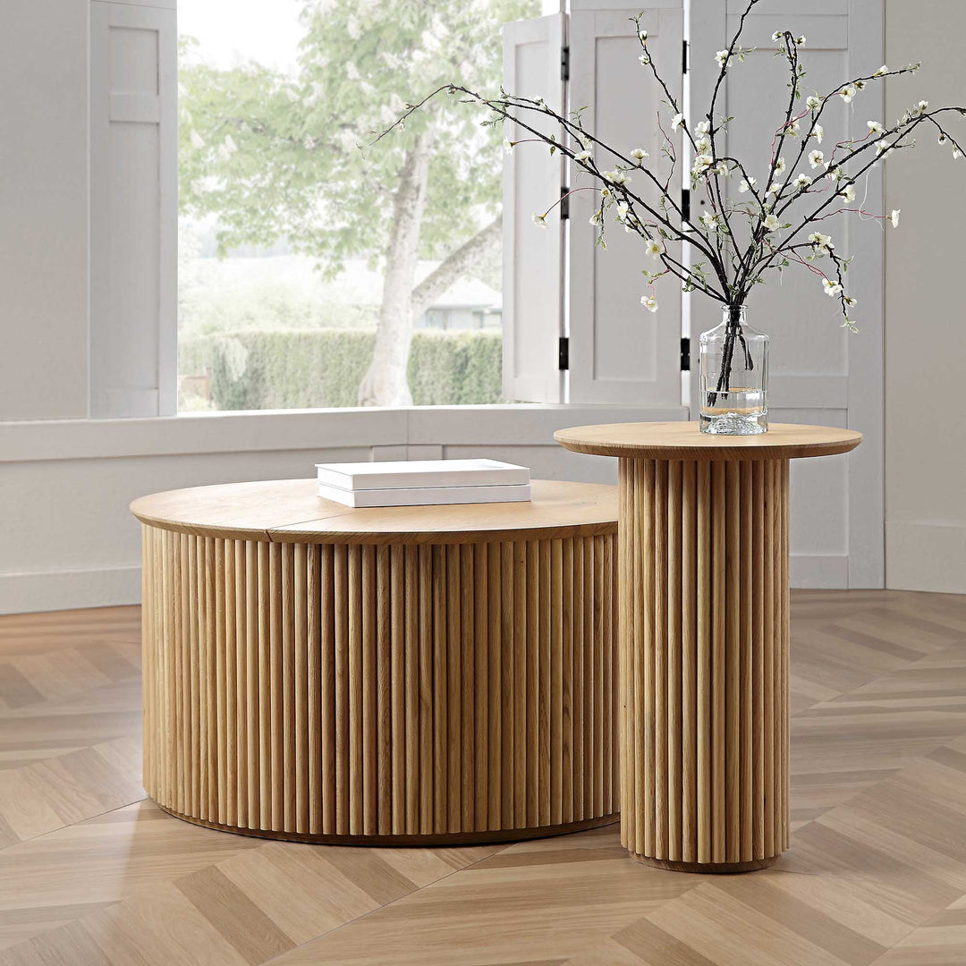 Maru Oak Round Coffee Table with Storage, Oak | daals