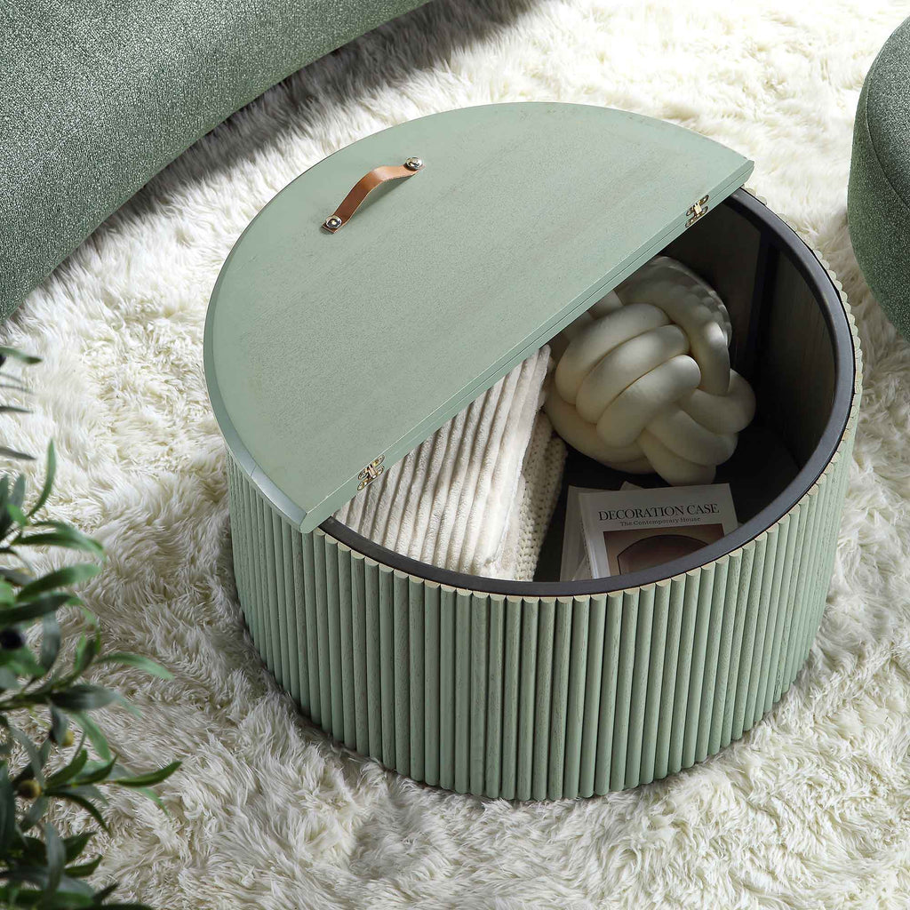 Maru Oak Round Coffee Table with Storage, Sage Green | daals