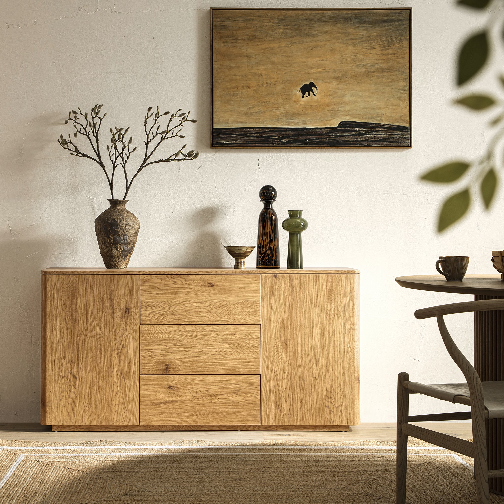 Agnes Curved Edge 2 Door 3 Drawer Wide Sideboard, Natural | daals
