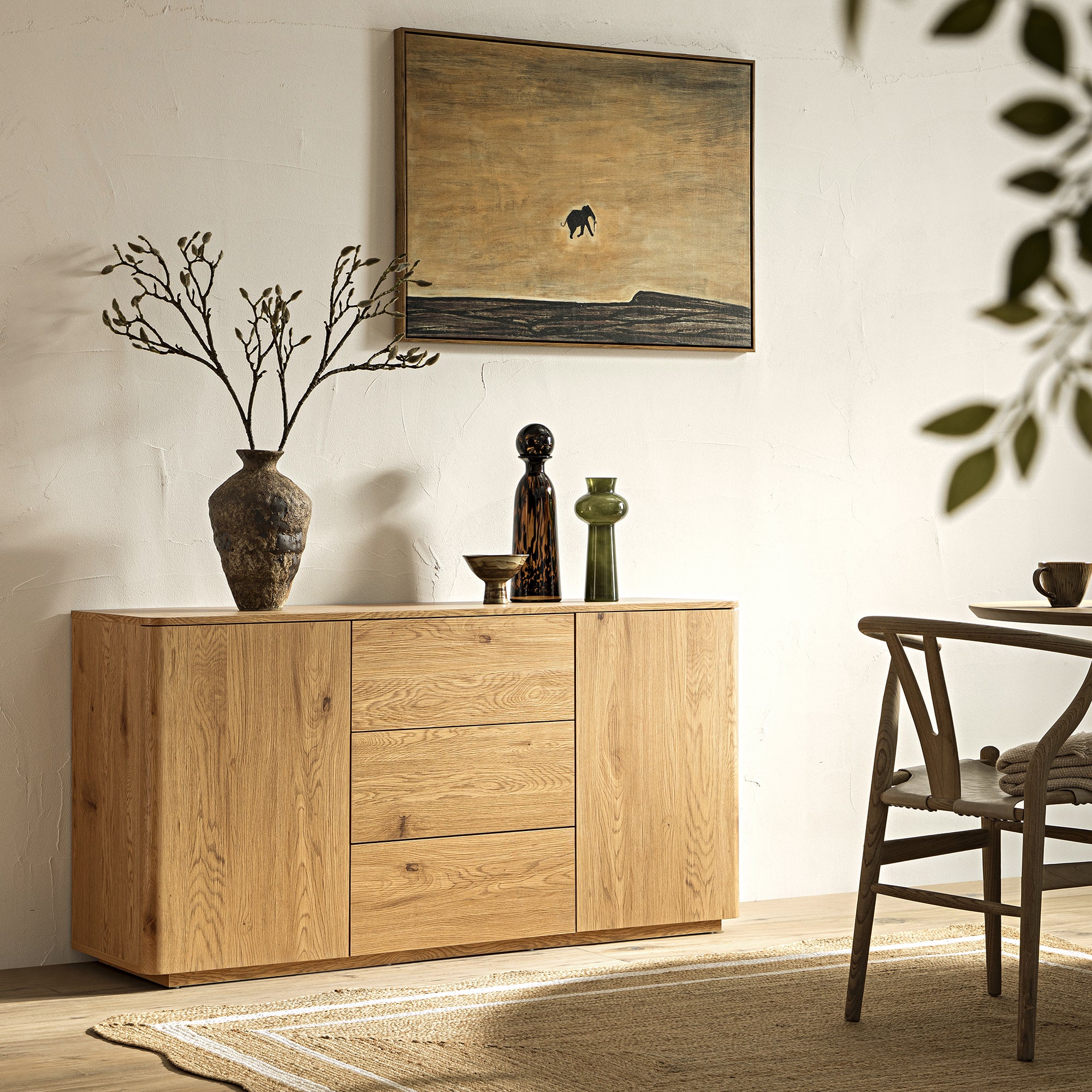 Agnes Curved Edge 2 Door 3 Drawer Wide Sideboard, Natural | daals