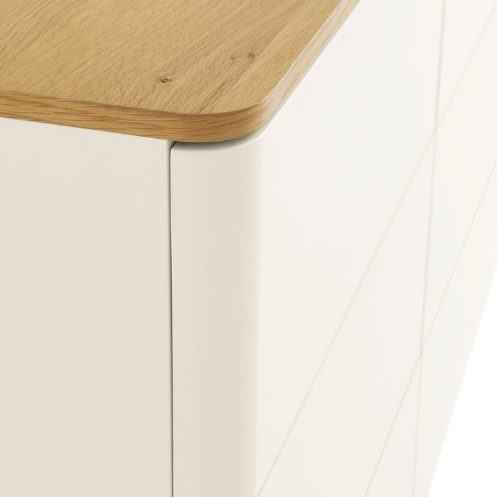 Agnes Curved Edge Chest of 6 Drawers, Off White with Oak Top | daals