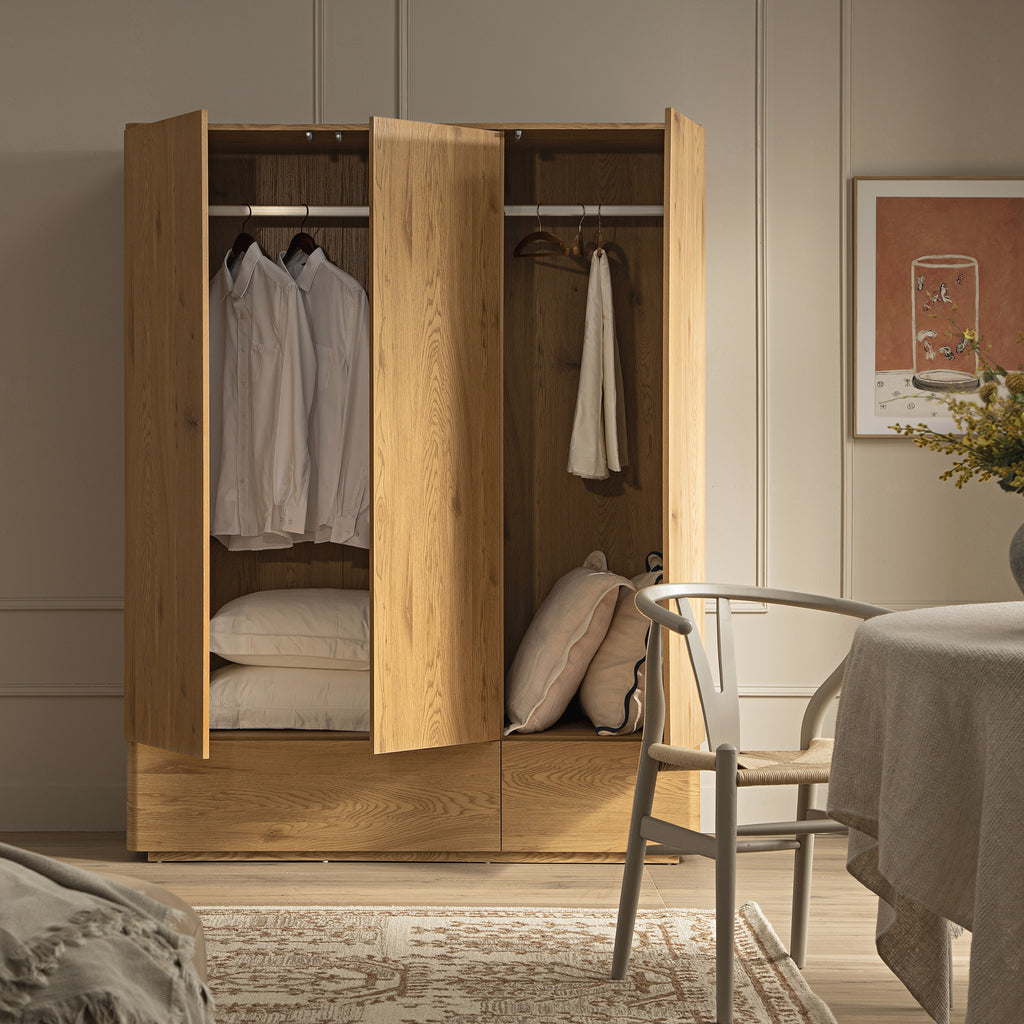 Agnes Curved Edge Triple Wardrobe, Natural | daals