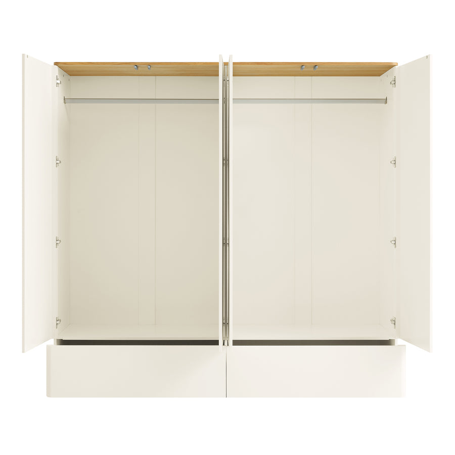 Agnes Curved Edge 4-Door Wardrobe, Off White with Oak Top | daals