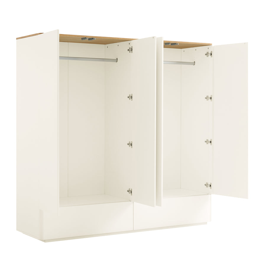 Agnes Curved Edge 4-Door Wardrobe, Off White with Oak Top | daals