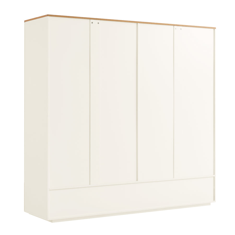Agnes Curved Edge 4-Door Wardrobe, Off White with Oak Top | daals