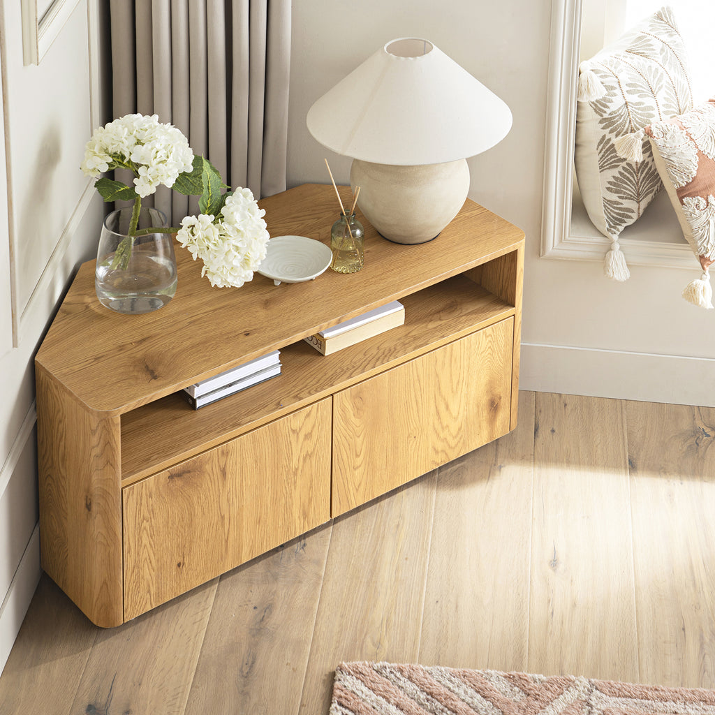 Agnes Curved Edge Corner TV Unit, Natural | daals