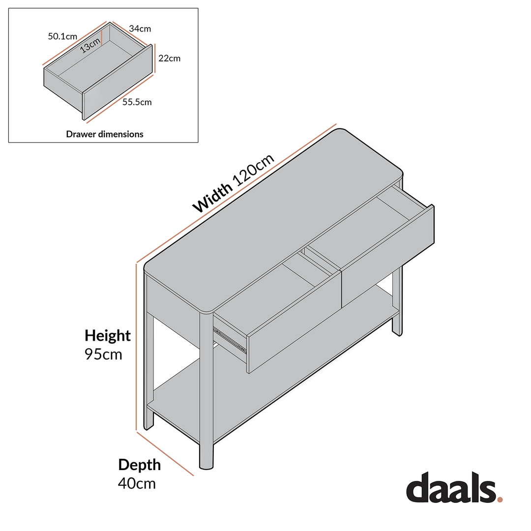 Agnes Curved Edge 2 Drawer Console Table, Natural | daals