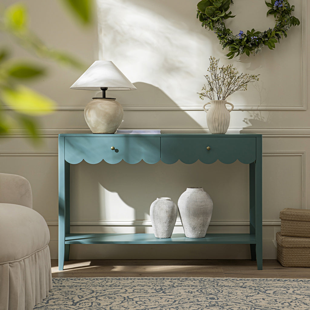 Henley Scalloped Edge Console Table, Blue Spruce | daals