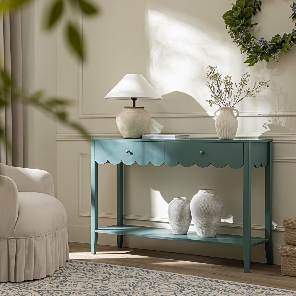 Henley Scalloped Edge Console Table, Blue Spruce | daals
