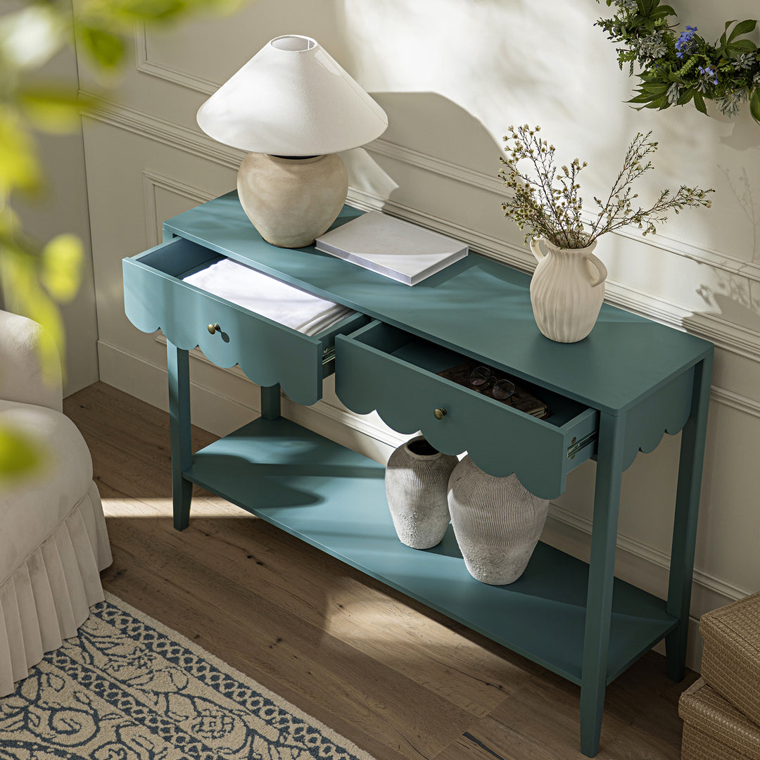 Henley Scalloped Edge Console Table, Blue Spruce | daals
