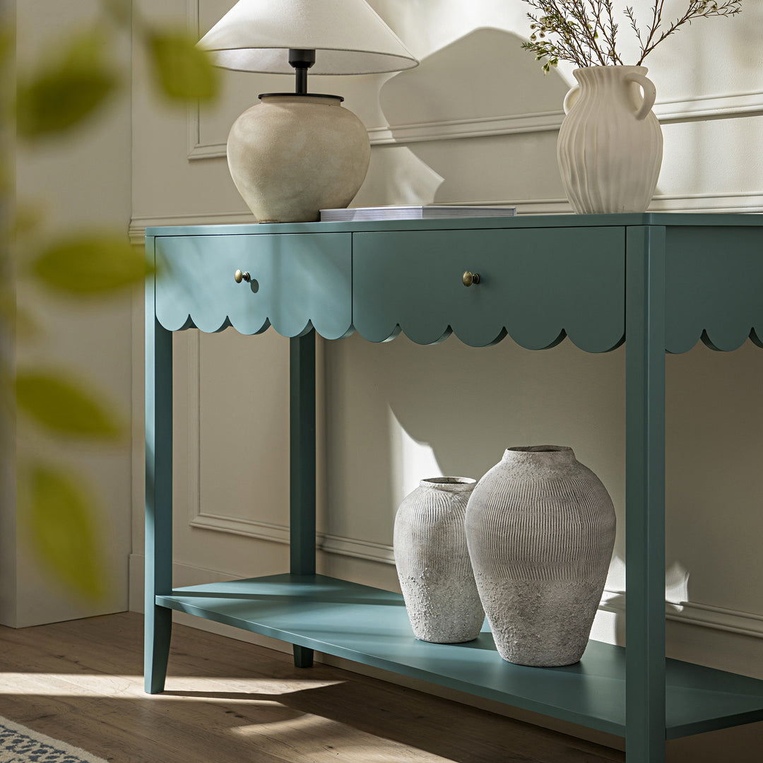 Henley Scalloped Edge Console Table, Blue Spruce | daals