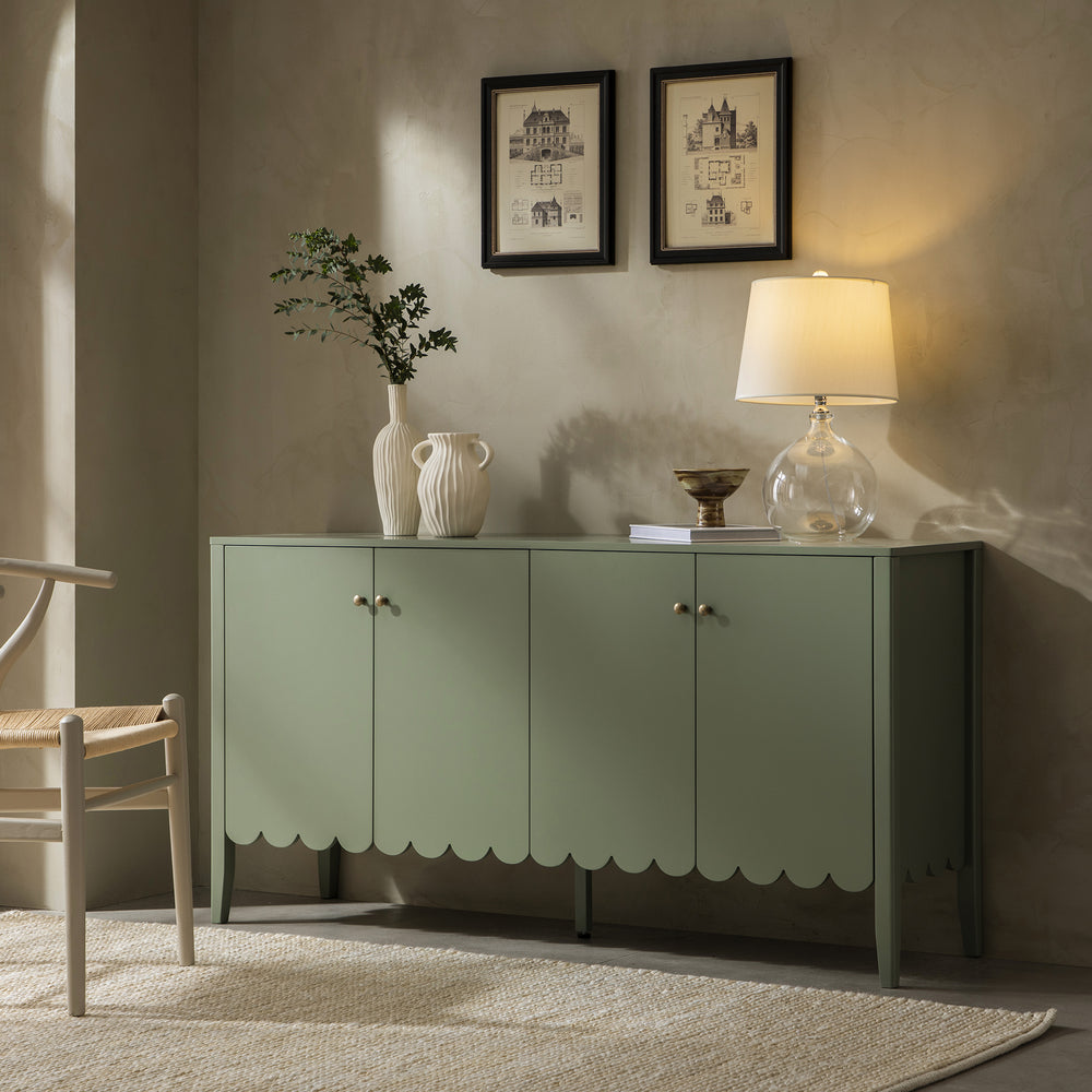 Henley Scalloped Edge 150cm Wide Sideboard, Sage Green | daals