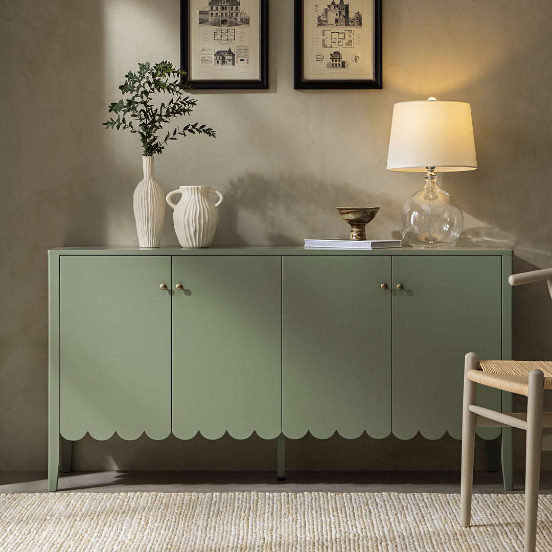 Henley Scalloped Edge 150cm Wide Sideboard, Sage Green | daals