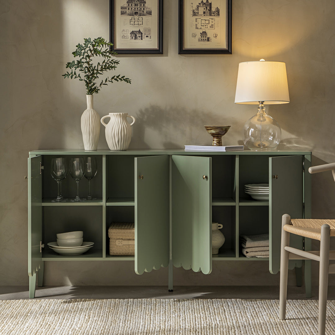 Henley Scalloped Edge 150cm Wide Sideboard, Sage Green | daals