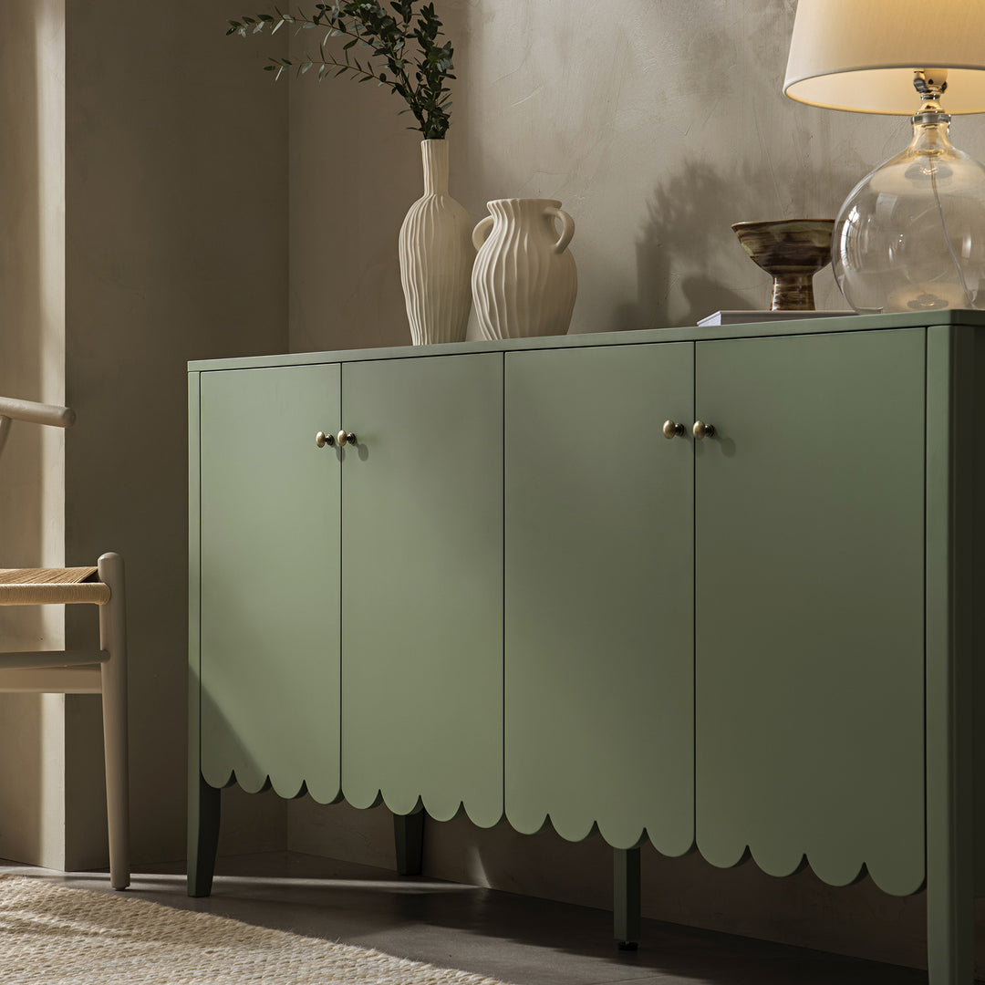 Henley Scalloped Edge 150cm Wide Sideboard, Sage Green | daals