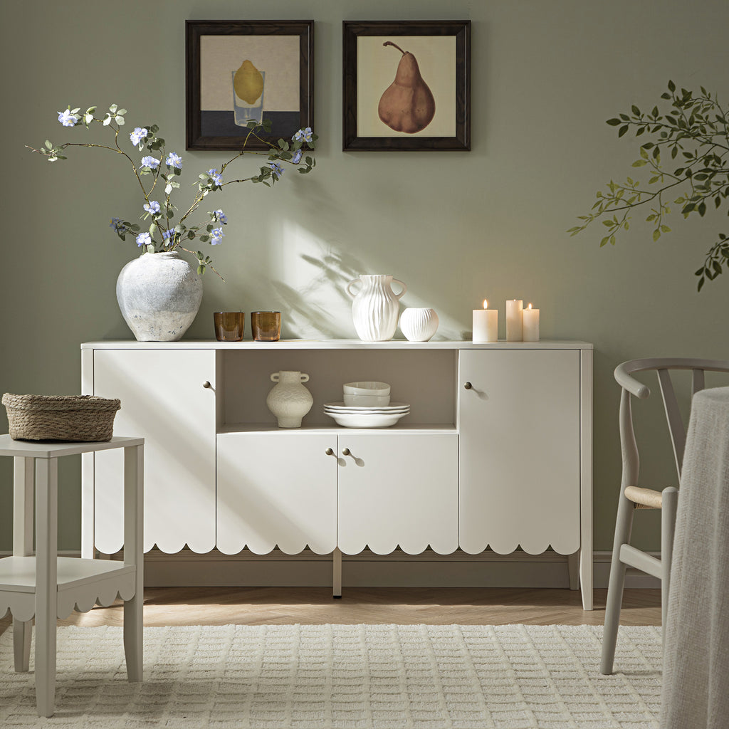Henley Scalloped Edge 150cm Wide Sideboard with Open Shelf, Light Sand ...