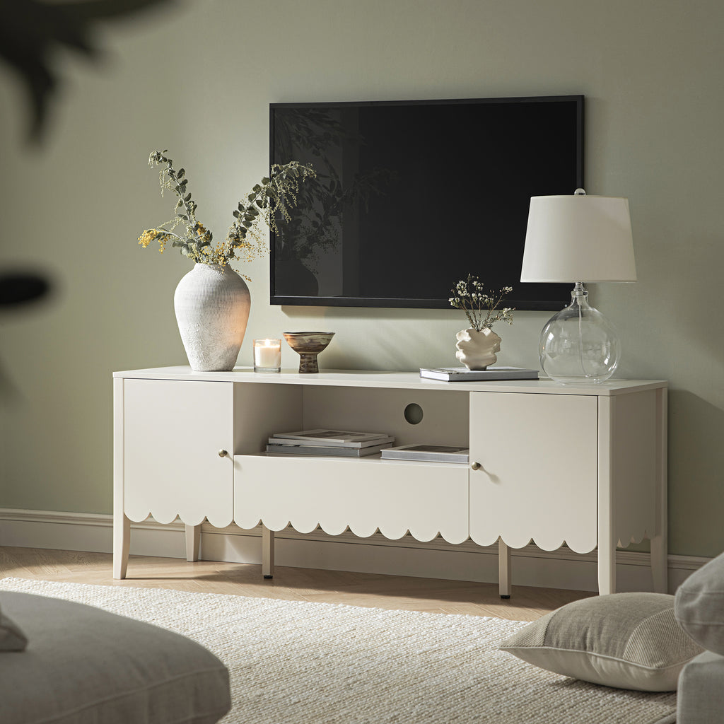 Henley Scalloped Edge 150cm Wide TV Unit, Light Sand | daals