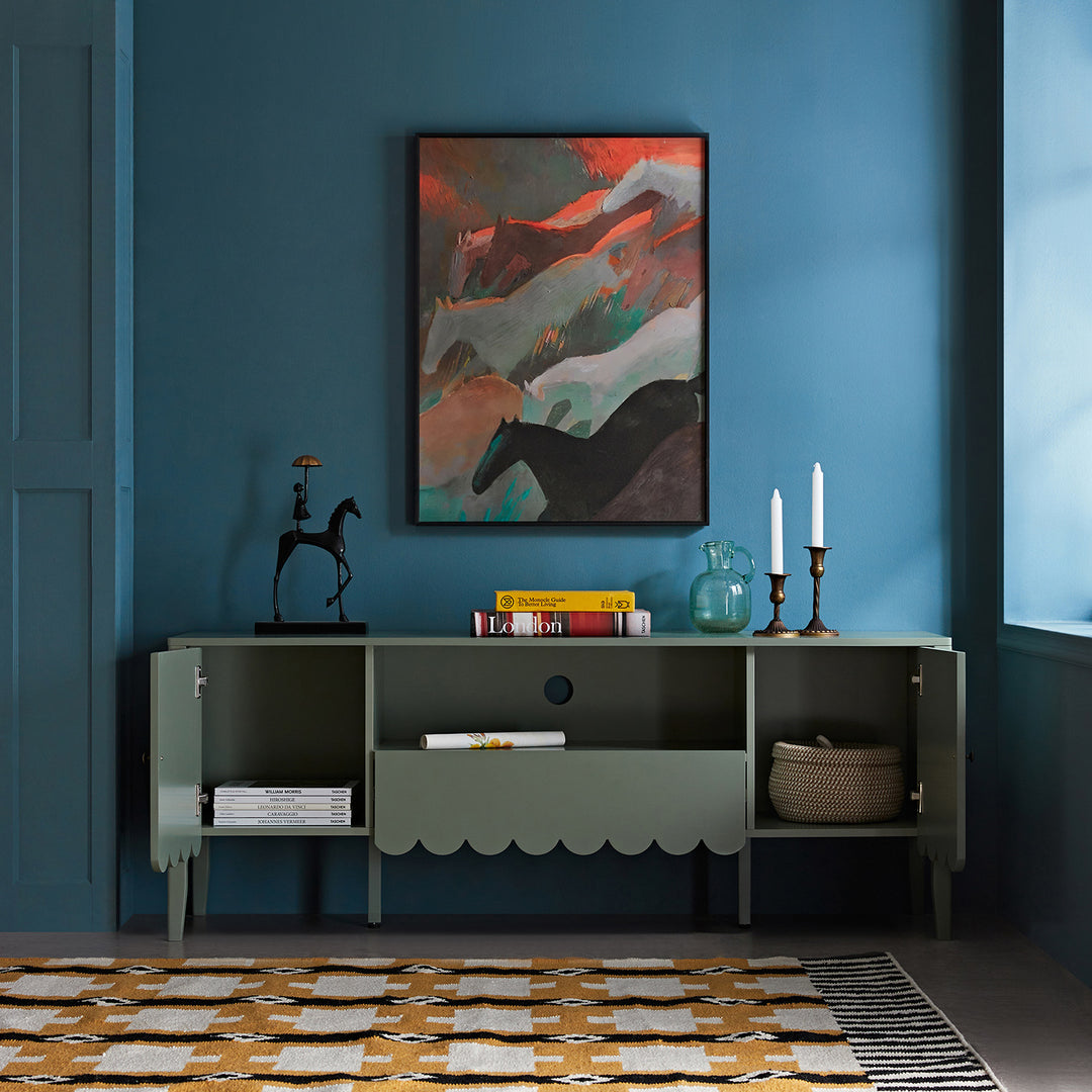 Henley Scalloped Edge 150cm Wide TV Unit, Sage Green | daals