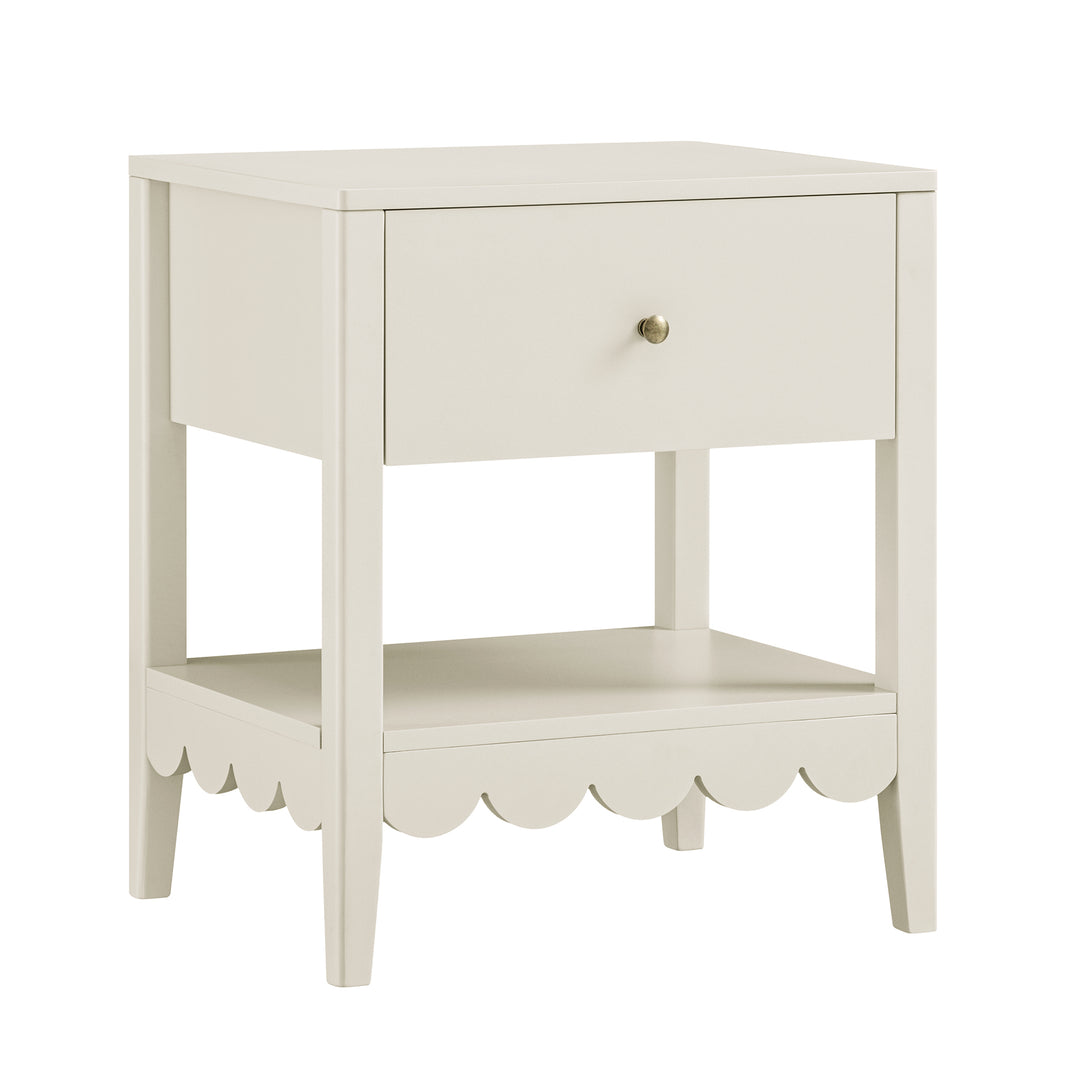 Henley Scalloped Edge Bedside Table with Drawer, Light Sand | daals