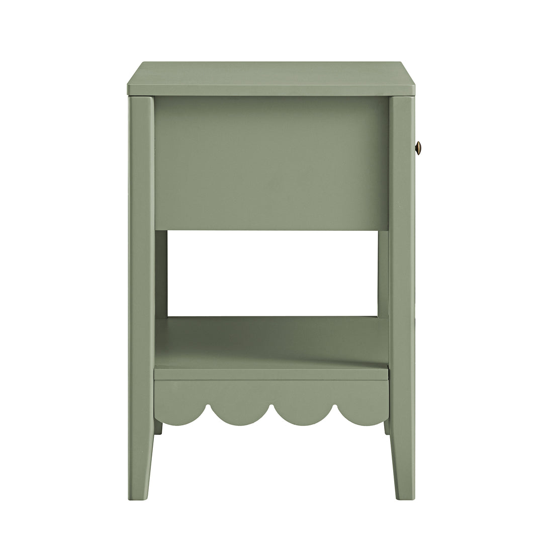 Henley Scalloped Edge Bedside Table with Drawer, Sage Green | daals