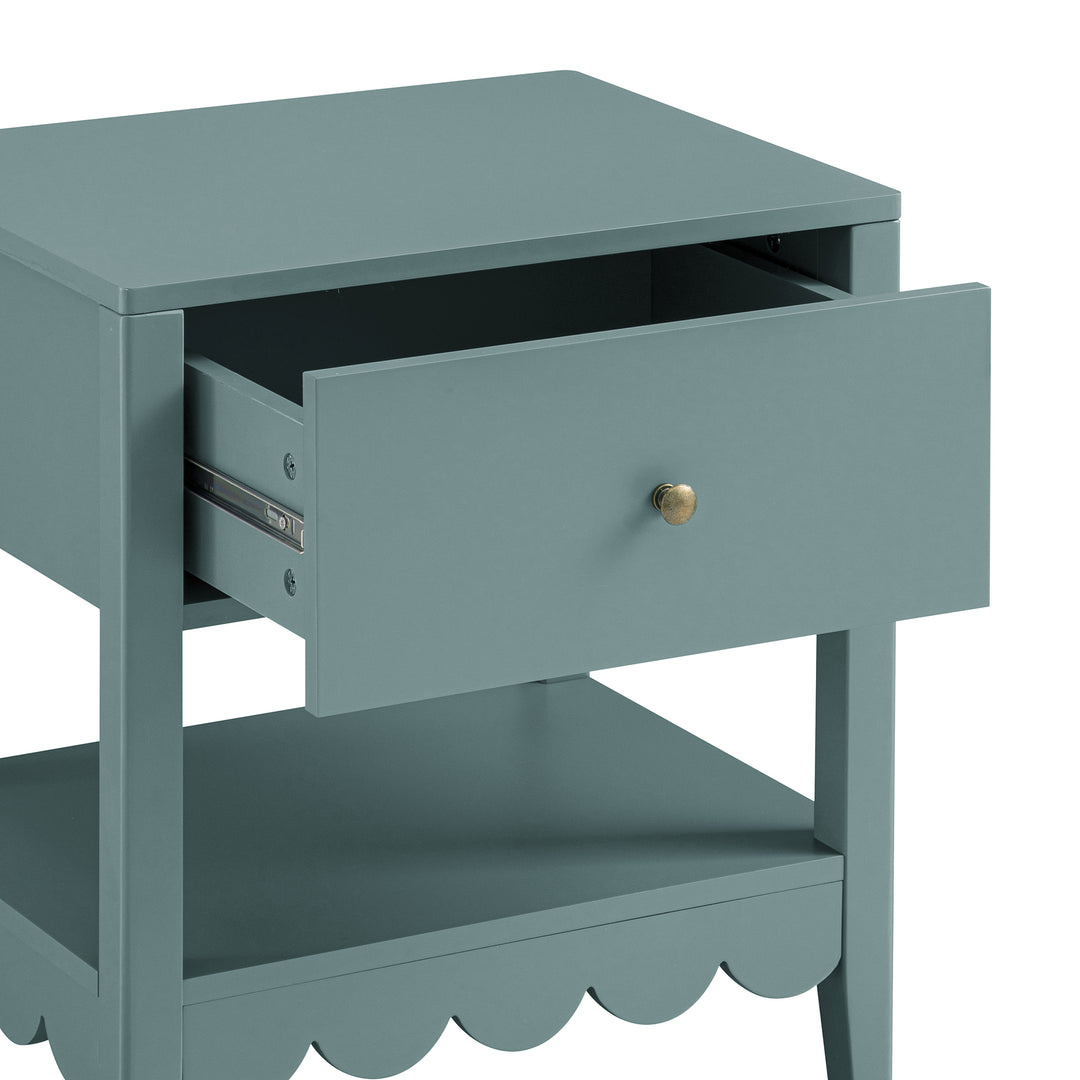 Henley Scalloped Edge Bedside Table with Drawer, Blue Spruce | daals