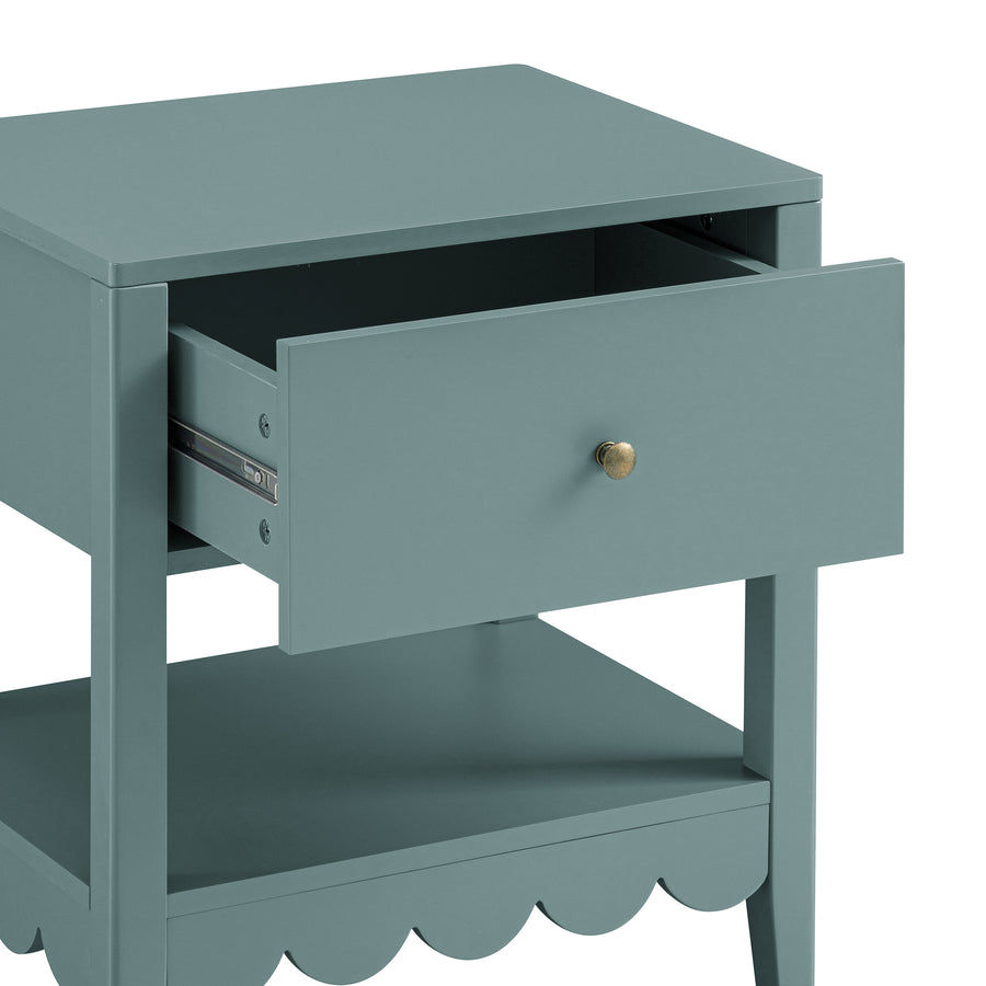 Henley Scalloped Edge Bedside Table with Drawer, Blue Spruce | daals