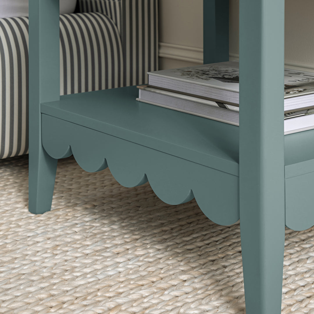 Henley Scalloped Edge Bedside Table with Drawer, Blue Spruce | daals