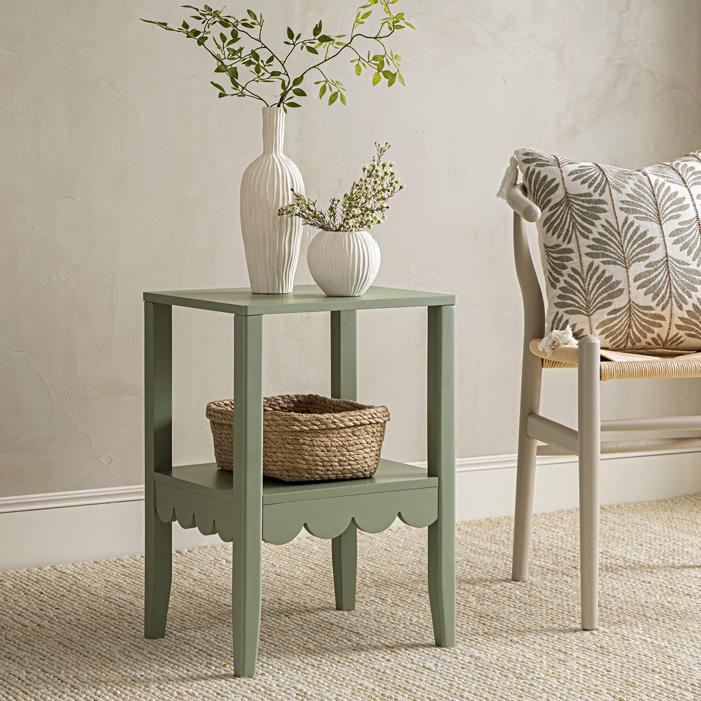 Henley Scalloped Edge Side Table, Sage Green | daals