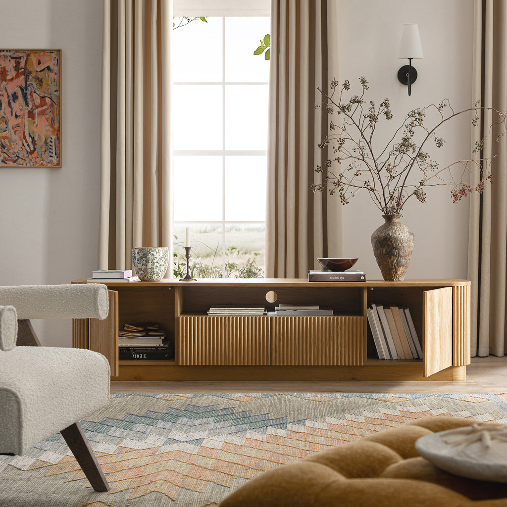 Maru 200cm Wide TV Unit with Drawers, Oak | daals