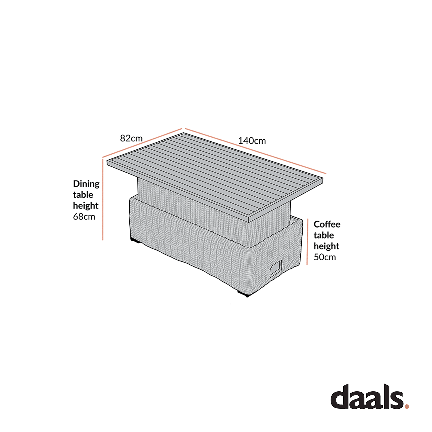 Bellagio Wicker Outdoor Rising Table, Natural | daals