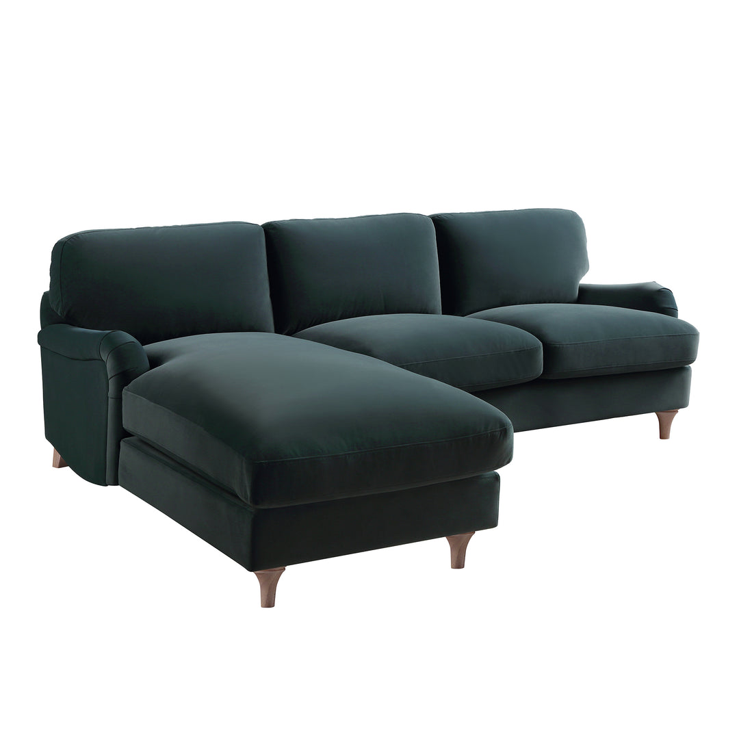 Daphnis Aegean Blue Velvet Sofa, Grande Chaise Sofa Left Hand | daals