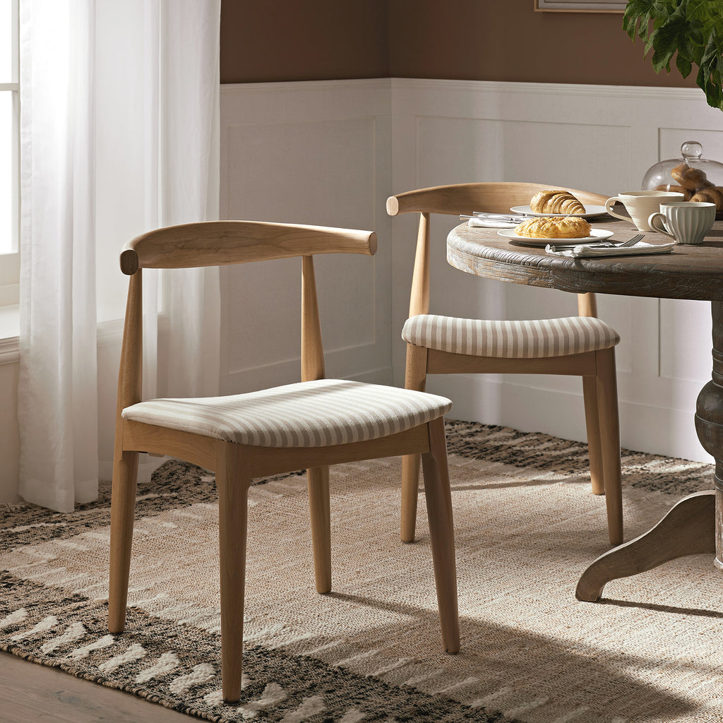 Arley Set of 2 Beech Wood Dining Chairs, Natural and Light Taupe Strip ...