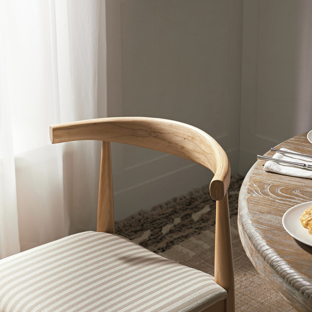 Arley Set of 2 Beech Wood Dining Chairs, Natural and Light Taupe Strip ...