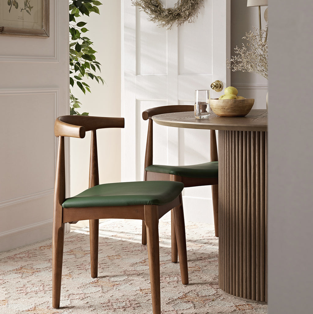 Arley Set of 2 Beech Wood Dining Chairs, Light Walnut and Olive Green ...