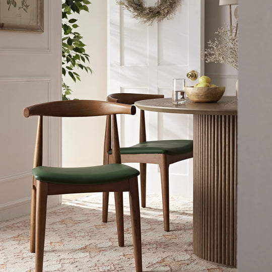 Arley Set of 2 Beech Wood Dining Chairs, Light Walnut and Olive Green ...