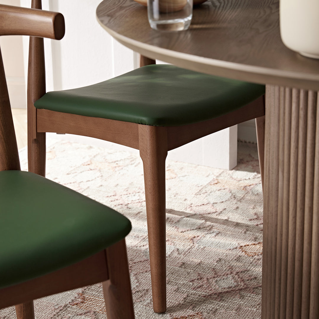 Arley Set of 2 Beech Wood Dining Chairs, Light Walnut and Olive Green ...