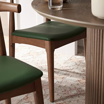 Arley Set of 2 Beech Wood Dining Chairs, Light Walnut and Olive Green ...