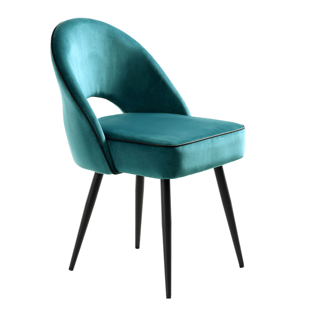 Oakley Set of 2 Teal Velvet Upholstered Dining Chairs with Contrast Pi ...
