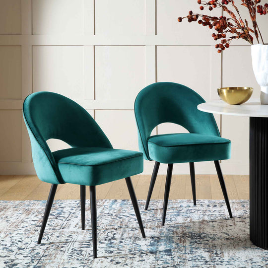 Oakley Set of 2 Teal Velvet Upholstered Dining Chairs with Contrast Pi ...