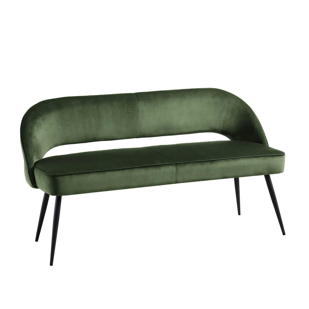 Oakley Dark Green Velvet Upholstered 3 Seater Dining Bench with Contra ...