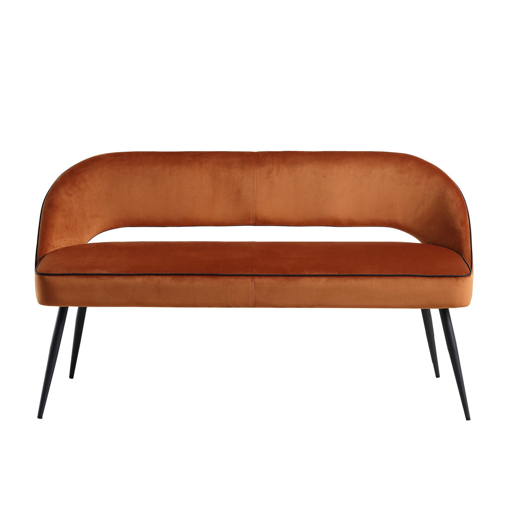 Oakley Orange Velvet Upholstered 3 Seater Dining Bench with Contrast P ...