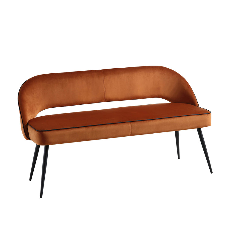 Oakley Orange Velvet Upholstered 3 Seater Dining Bench with Contrast P ...
