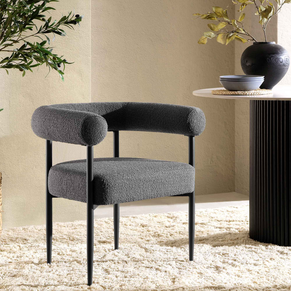 Fulbourn Charcoal Boucle Dining Chair with Black Metal Legs | daals