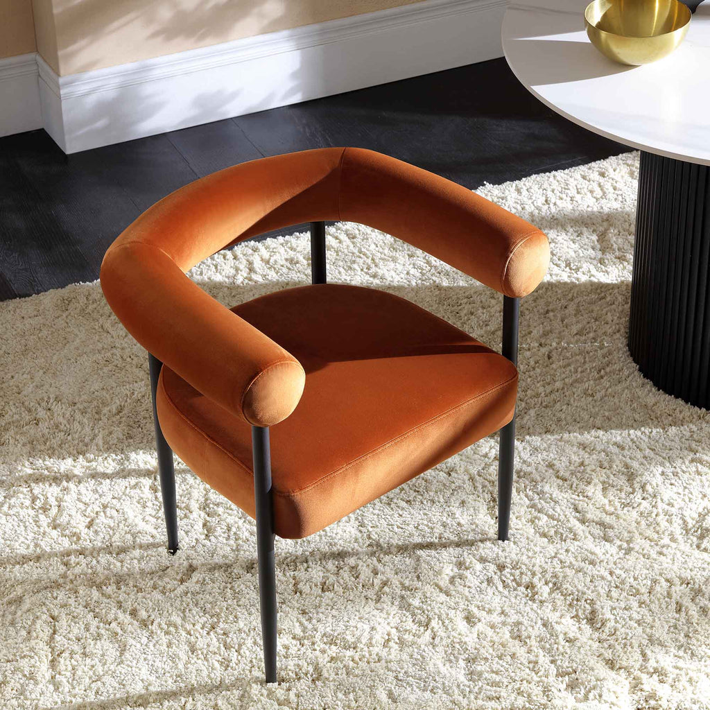 Fulbourn Rust Velvet Dining Chair with Black Legs | daals