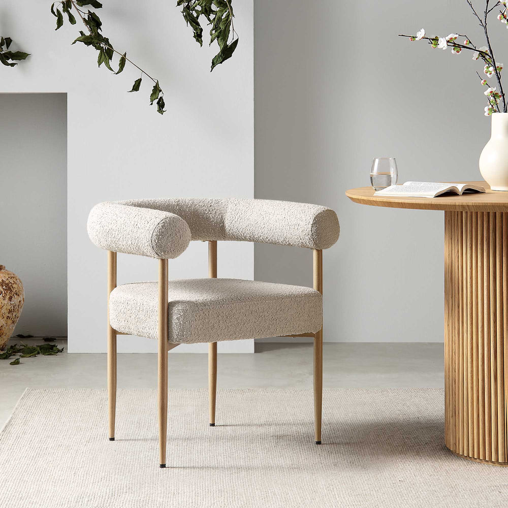 Fulbourn Taupe Boucle Dining Chair with Natural Wood Effect Legs | daals