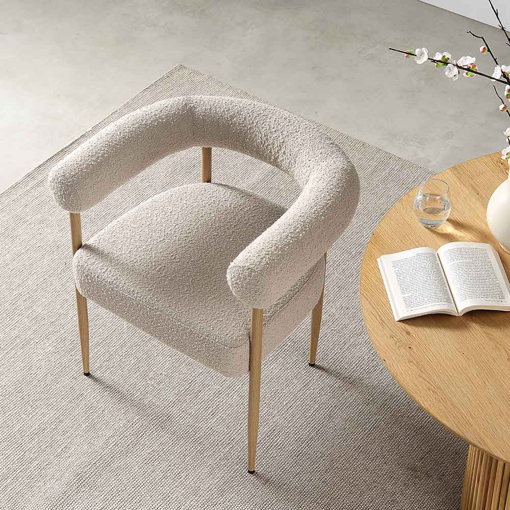 Fulbourn Taupe Boucle Dining Chair with Natural Wood Effect Legs | daals