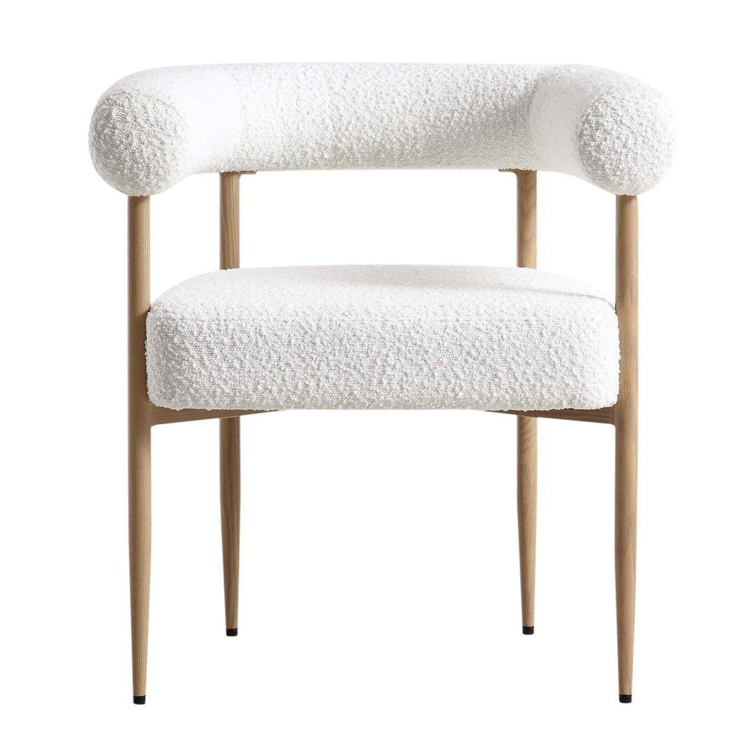 Fulbourn White Boucle Dining Chair with Natural Wood Effect Legs | daals