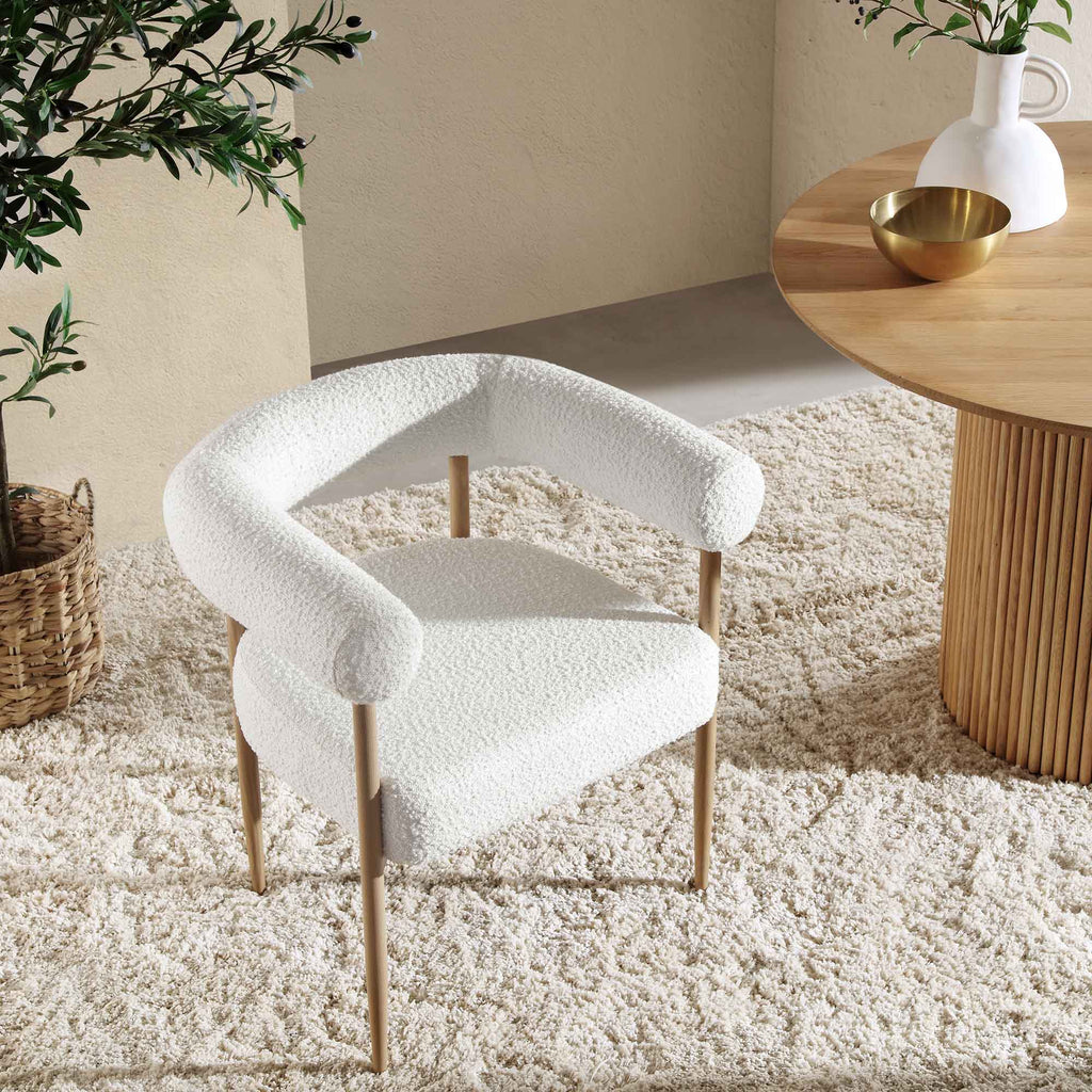 Fulbourn White Boucle Dining Chair with Natural Wood Effect Legs | daals