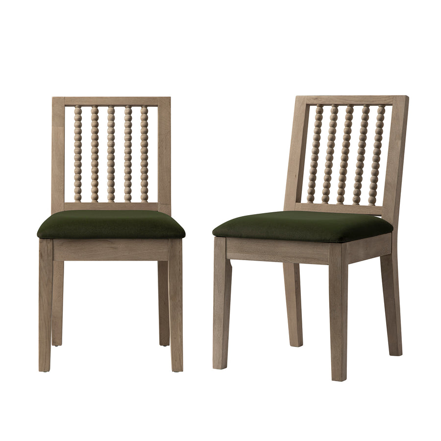 Hemingford Set of 2 Moss Green Velvet Bobbin Spindle Washed Oak Dining ...